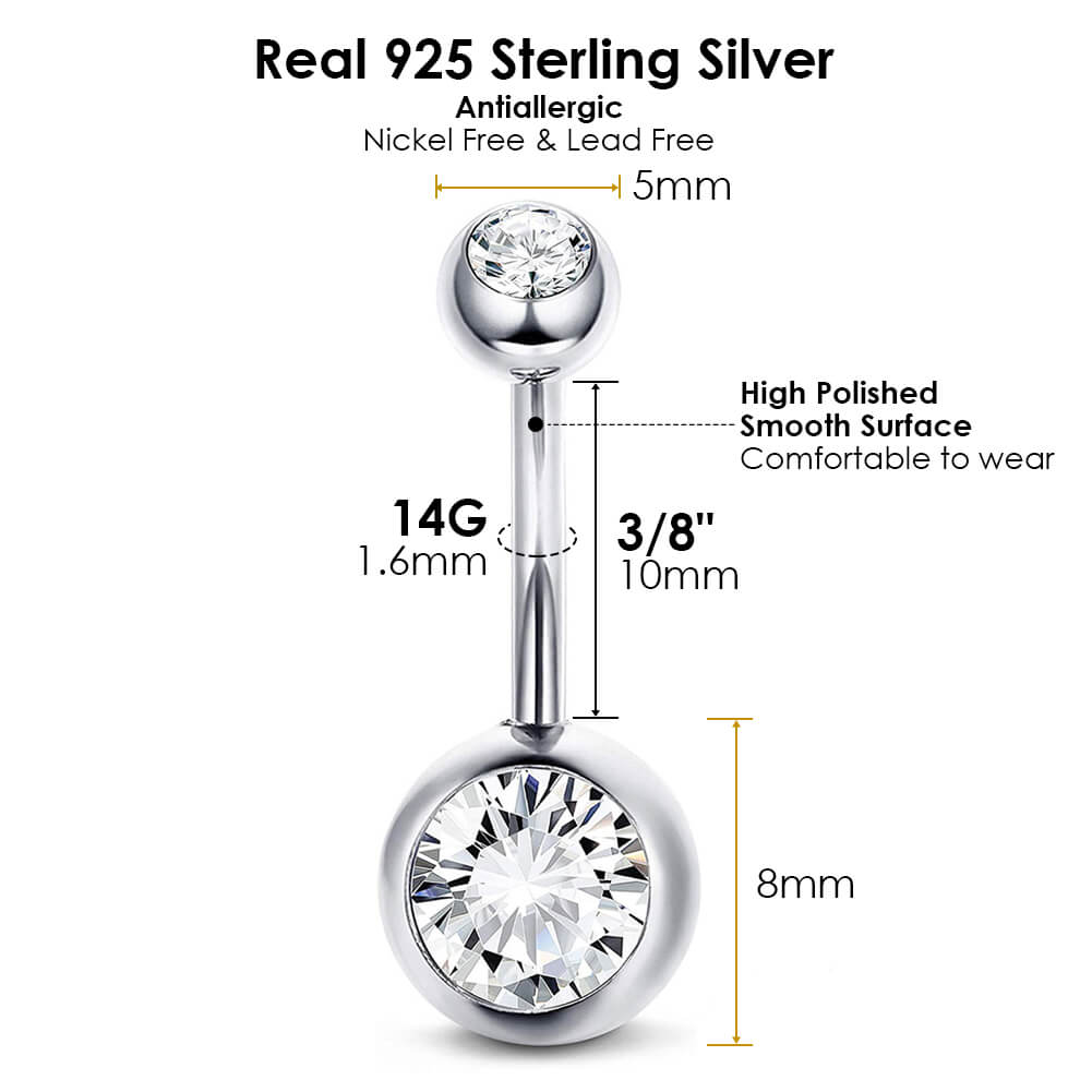 Arardo 925 Sterling Silver 14G Belly Button Rings Navel Rings Belly Ri
